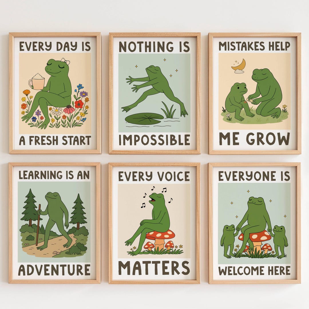 Retro Frog Classroom Poster Set, Inspirational Wall Art for Homeschool ...