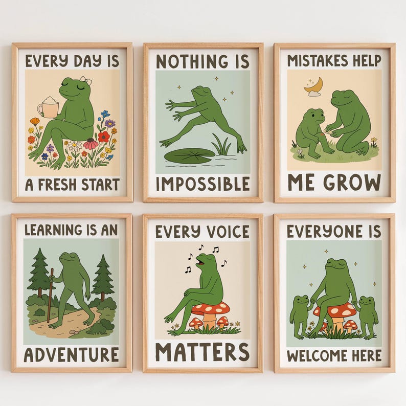 Retro Frog Classroom Poster Set, Inspirational Wall Art for Homeschool ...