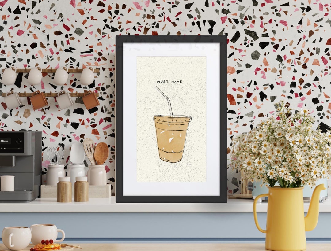Iced Coffee Lover Art Minimalist Style Framed Wall Art Vertical ...
