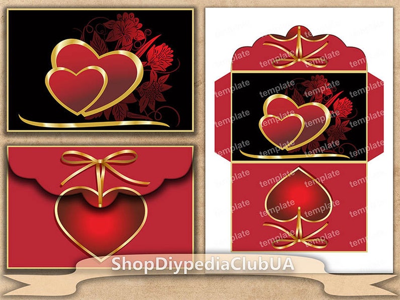 2 Love DIGITAL Printable Envelope Templates With Harts Love Envelopes ...