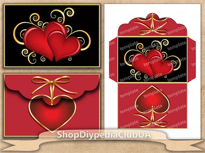 2 Love DIGITAL Printable Envelope Templates With Harts Love Envelopes ...