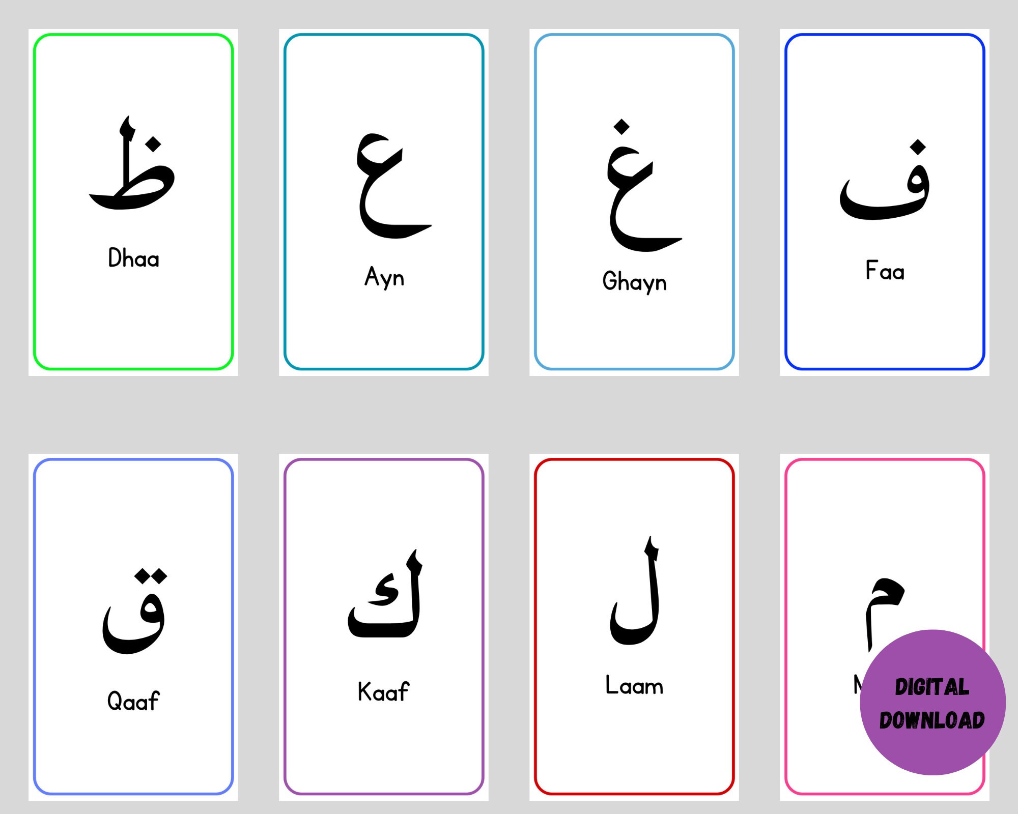 Arabic Alphabet Flash Cards, Alphabet Flash Cards, Pre-school Cards ...