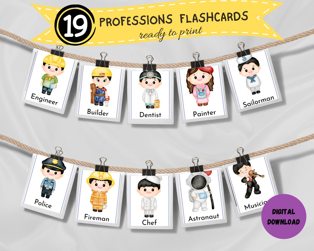 19 Professions Flash Cards, Montessori Flash Cards, Pre-school Cards ...