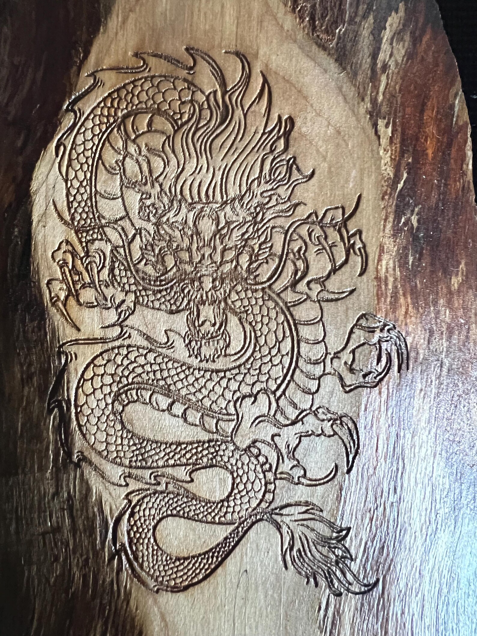 Engraved Dragon on Live Edge Wall Decor - Etsy