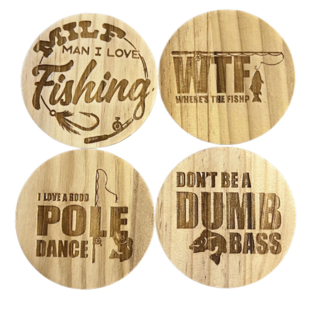 Fishing Humor Wood Coasters, Set of 4 - Etsy