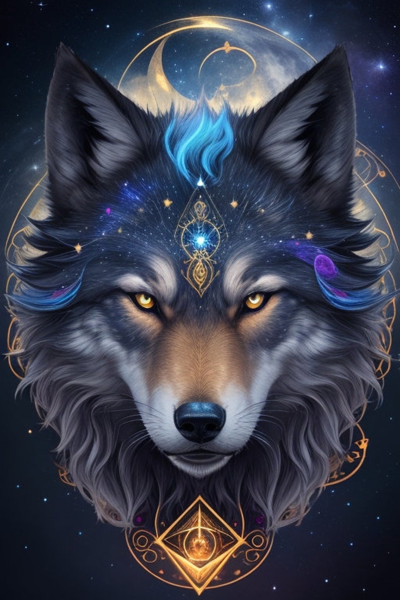 Printable Wall Art Cosmic Wolf Digital Prints for Tshirt, Mugs, Signs ...