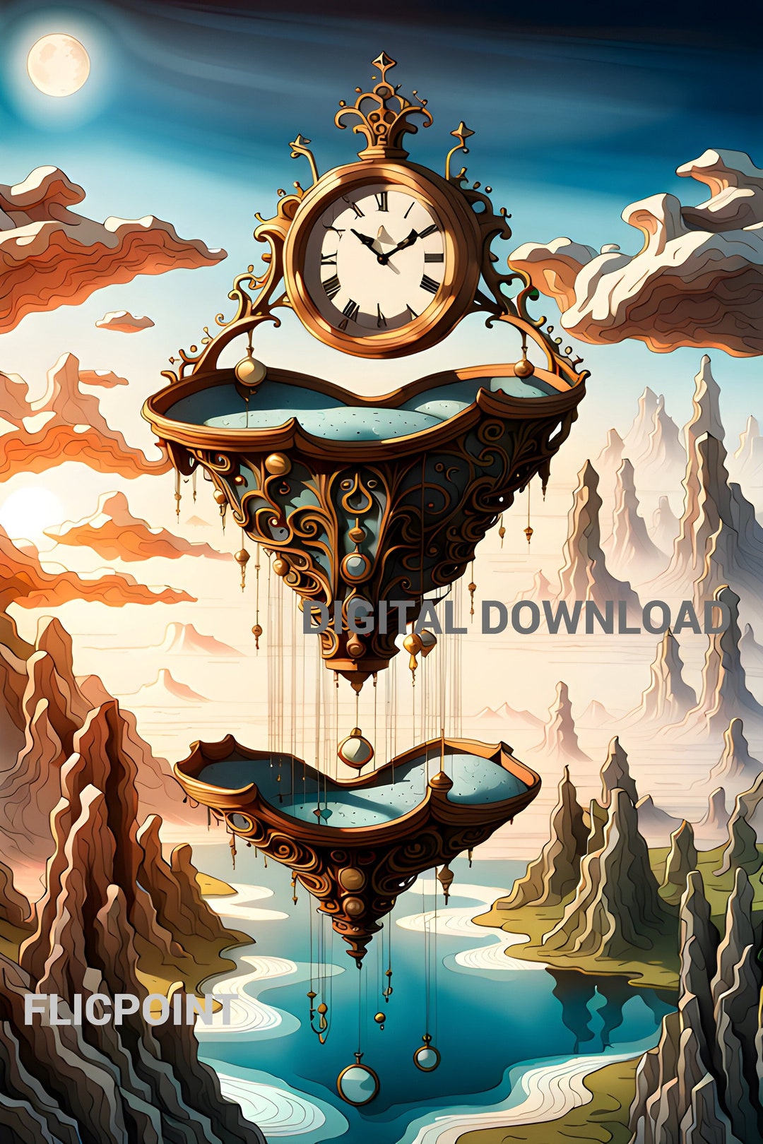 Floating Clock Digital Painting for Wall Decoration and Wallpaper ...