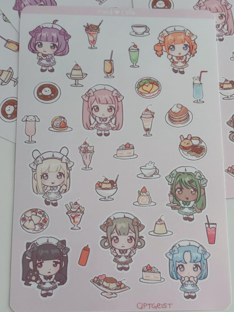 Maid Cafe Sticker Sheet | Anime Sweets, Journaling Stickers (4x6 In) - Etsy