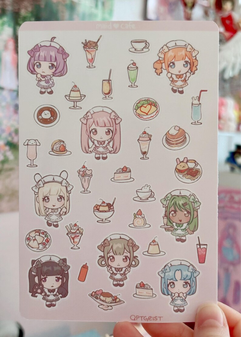 Maid Cafe Sticker Sheet | Anime Sweets, Journaling Stickers (4x6 In) - Etsy