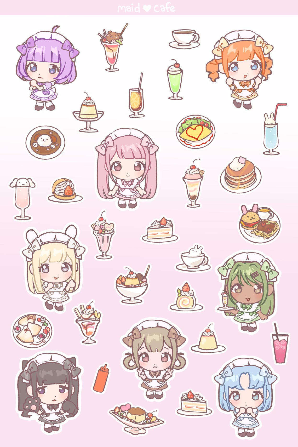 Maid Cafe Sticker Sheet | Anime Sweets, Journaling Stickers (4x6 In) - Etsy