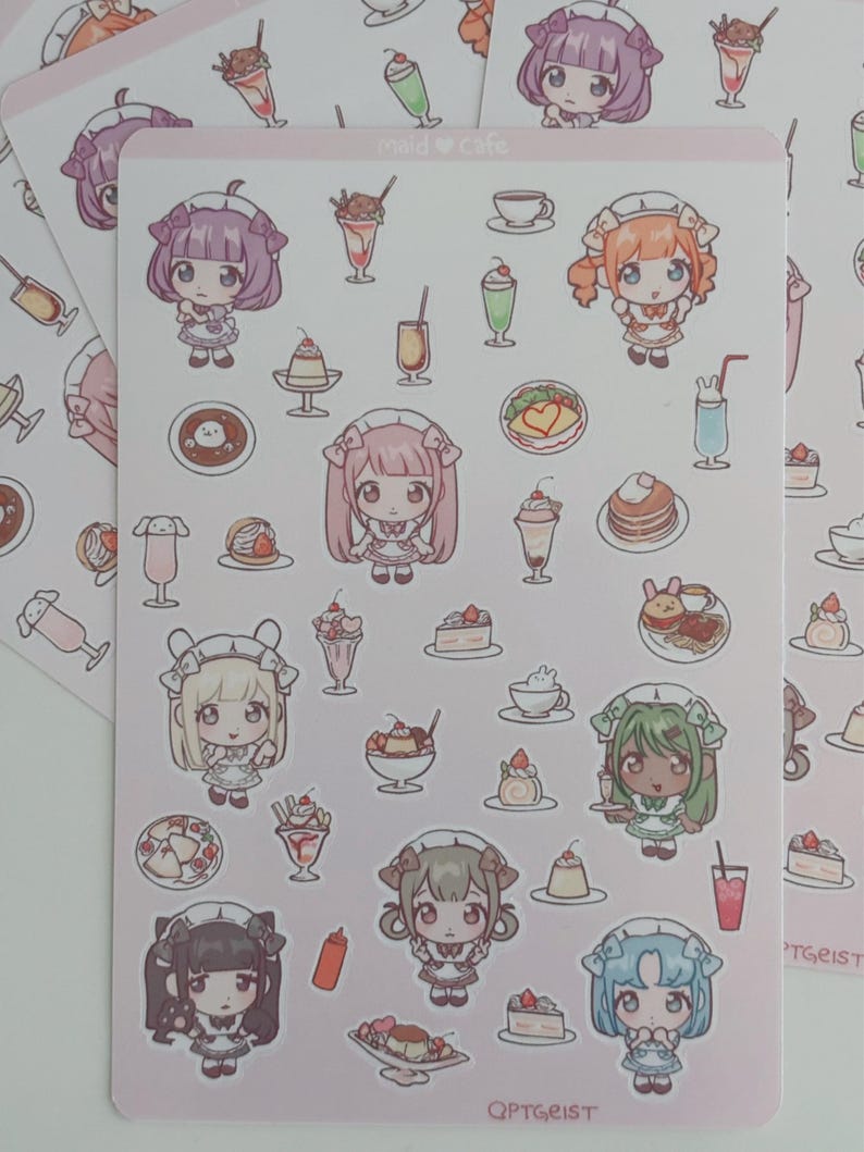 Maid Cafe Sticker Sheet | Anime Sweets, Journaling Stickers (4x6 In) - Etsy