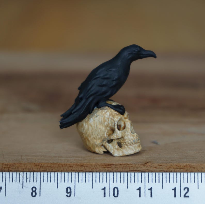 Miniature Raven on Skull, 1:12 Scale Mini Black Birds - Etsy