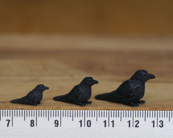 Large MINIATURE RAVEN Bird Crow Animals Figure Figurine Dollhouse Fairy ...