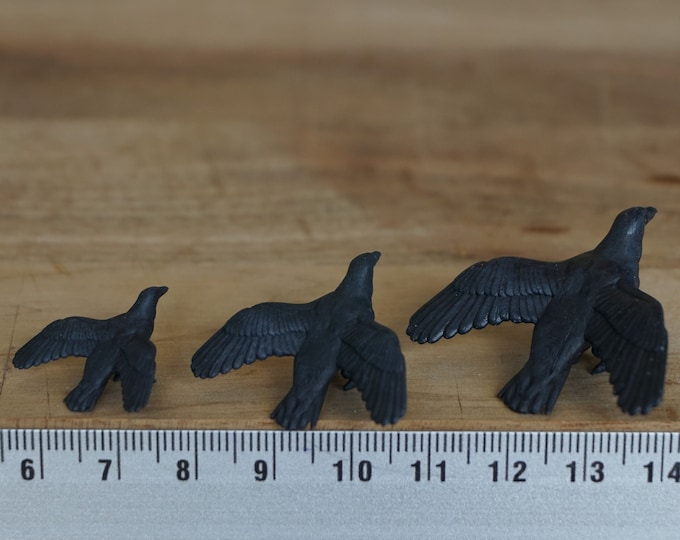 Large MINIATURE RAVEN Bird Crow Animals Figure Figurine Dollhouse Fairy ...