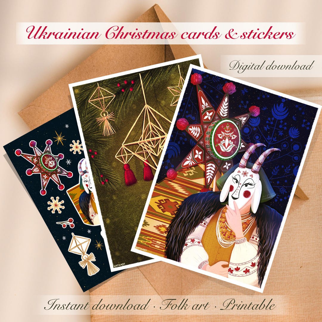 Ukrainian Christmas Cards & Stickers | Digital Download | Folk Art ...