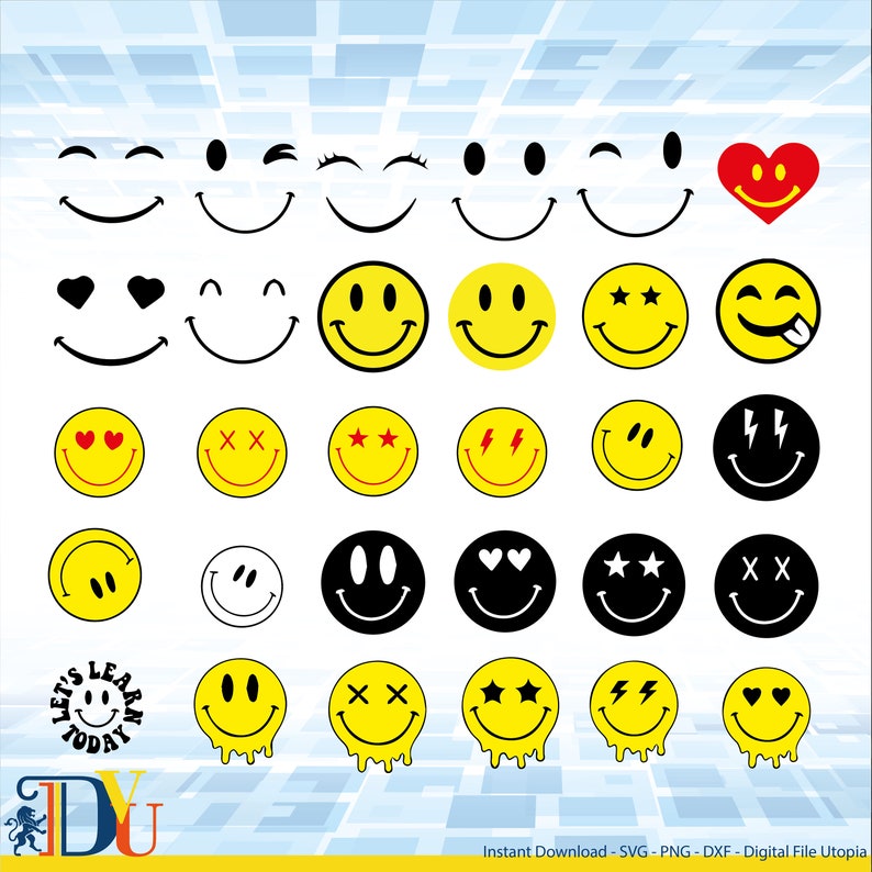 Smiley Face SVG Bundle, Smiley Face SVG, Smile SVG, Trippy Svg, Svg ...