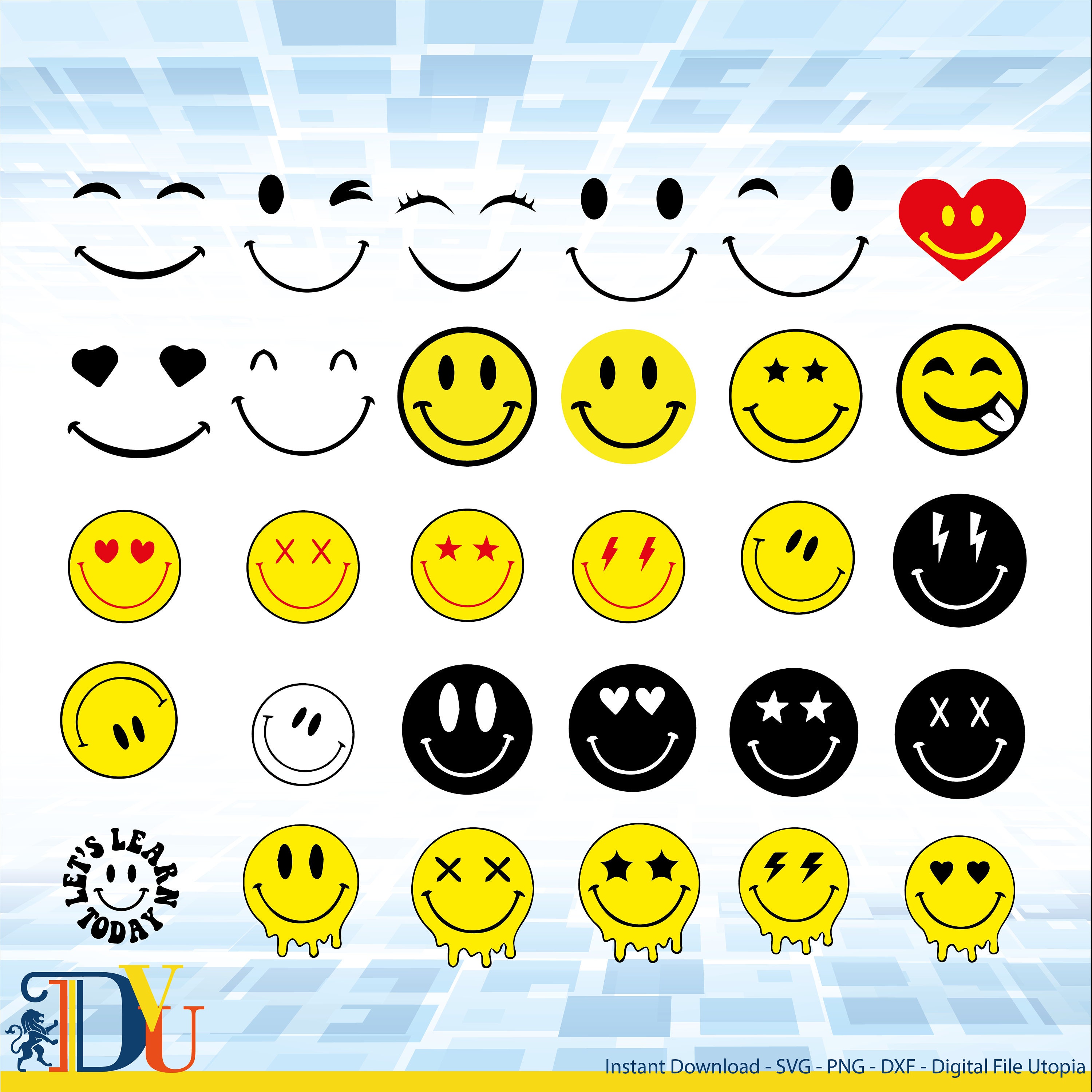 Smiley Face SVG Bundle Smiley Face SVG Smile SVG Trippy - Etsy