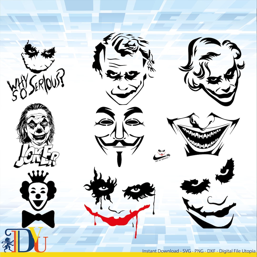 Joker Face Svg Bundle, Joker Cut File, Joker Silhouette, Halloween Svg ...
