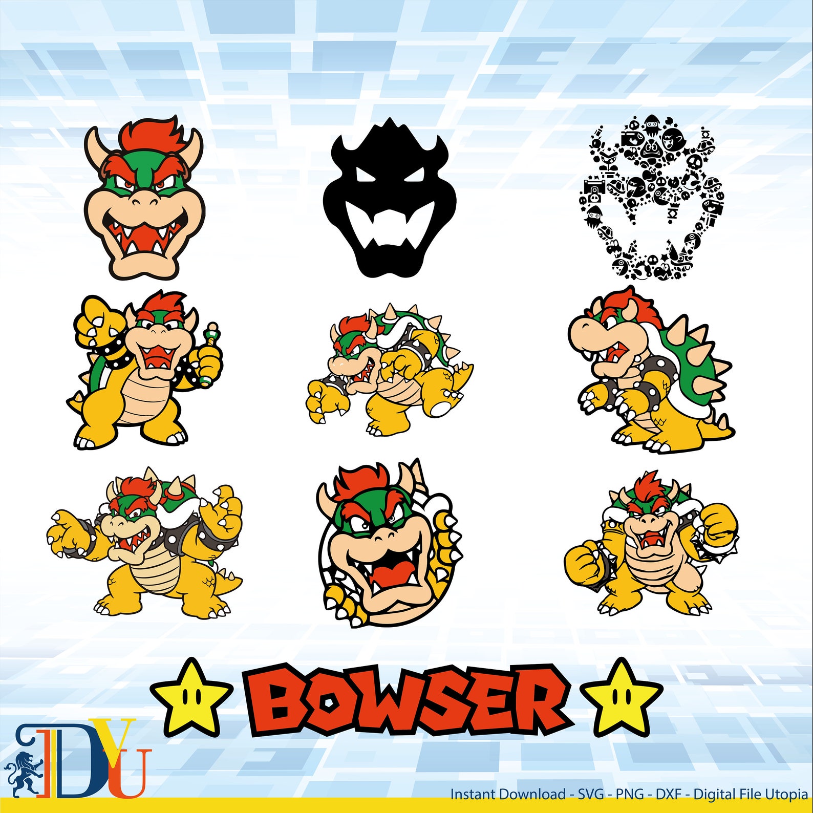 Bowser Svg Bundle, Bowser Cut File, Bowser Silhouette, Mario Svg ...