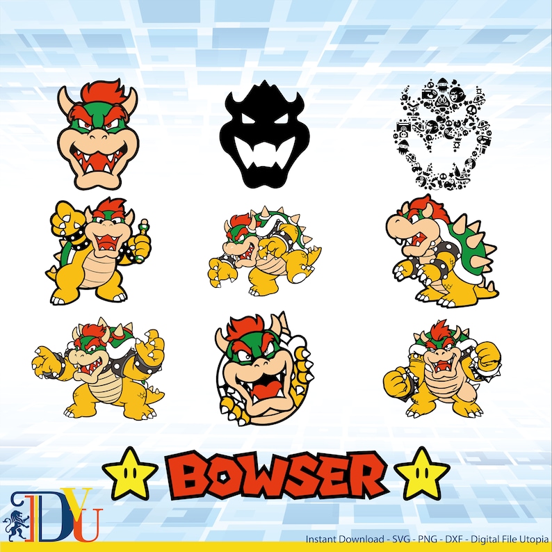 Bowser Svg Bundle, Bowser Cut File, Bowser Silhouette, Mario Svg ...