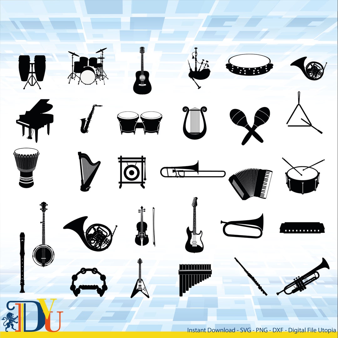 Musical Instruments Svg File Drums Piano Guitar Saxo Digital Download ...