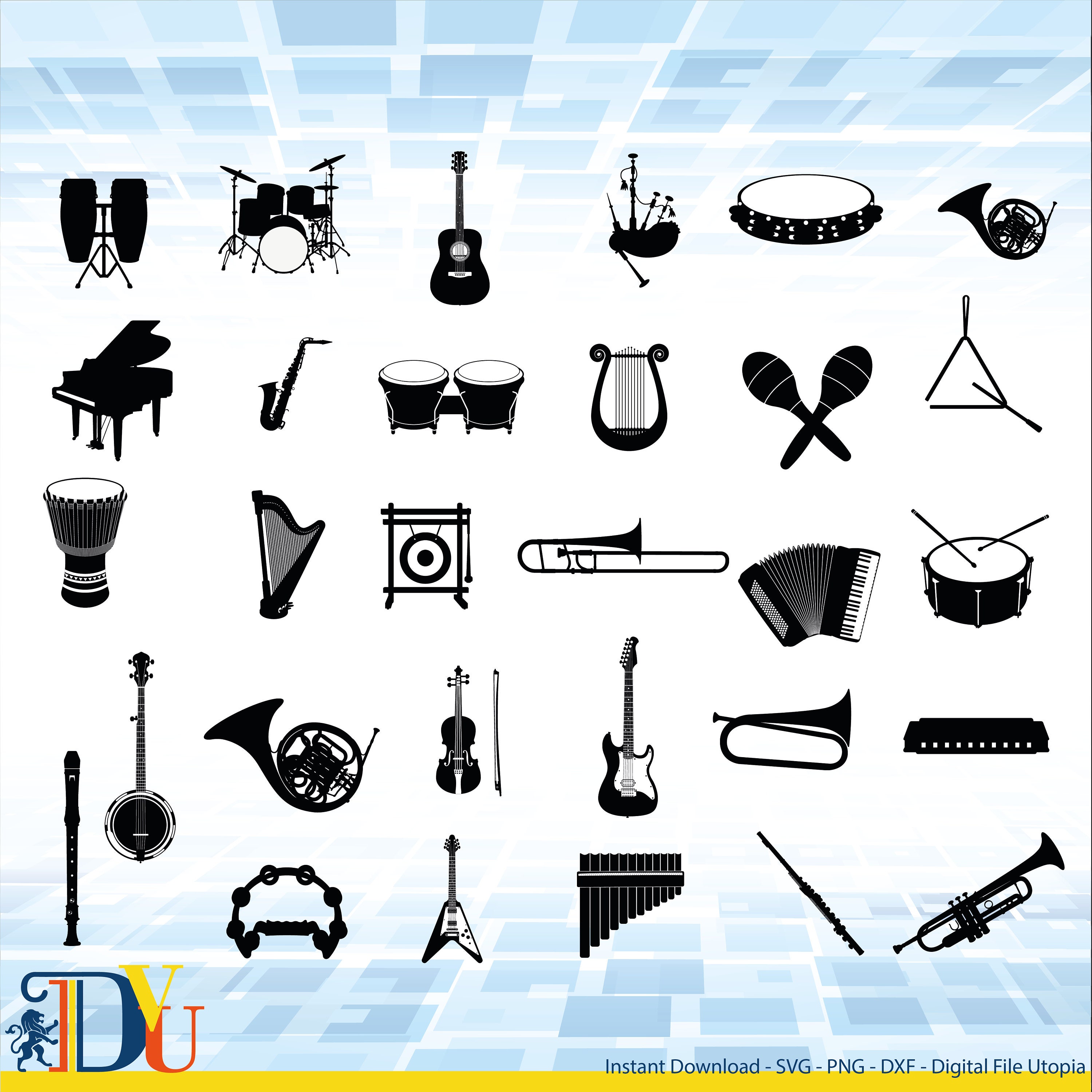 Musical Instruments Svg File Drums Piano Guitar Saxo Digital - Etsy