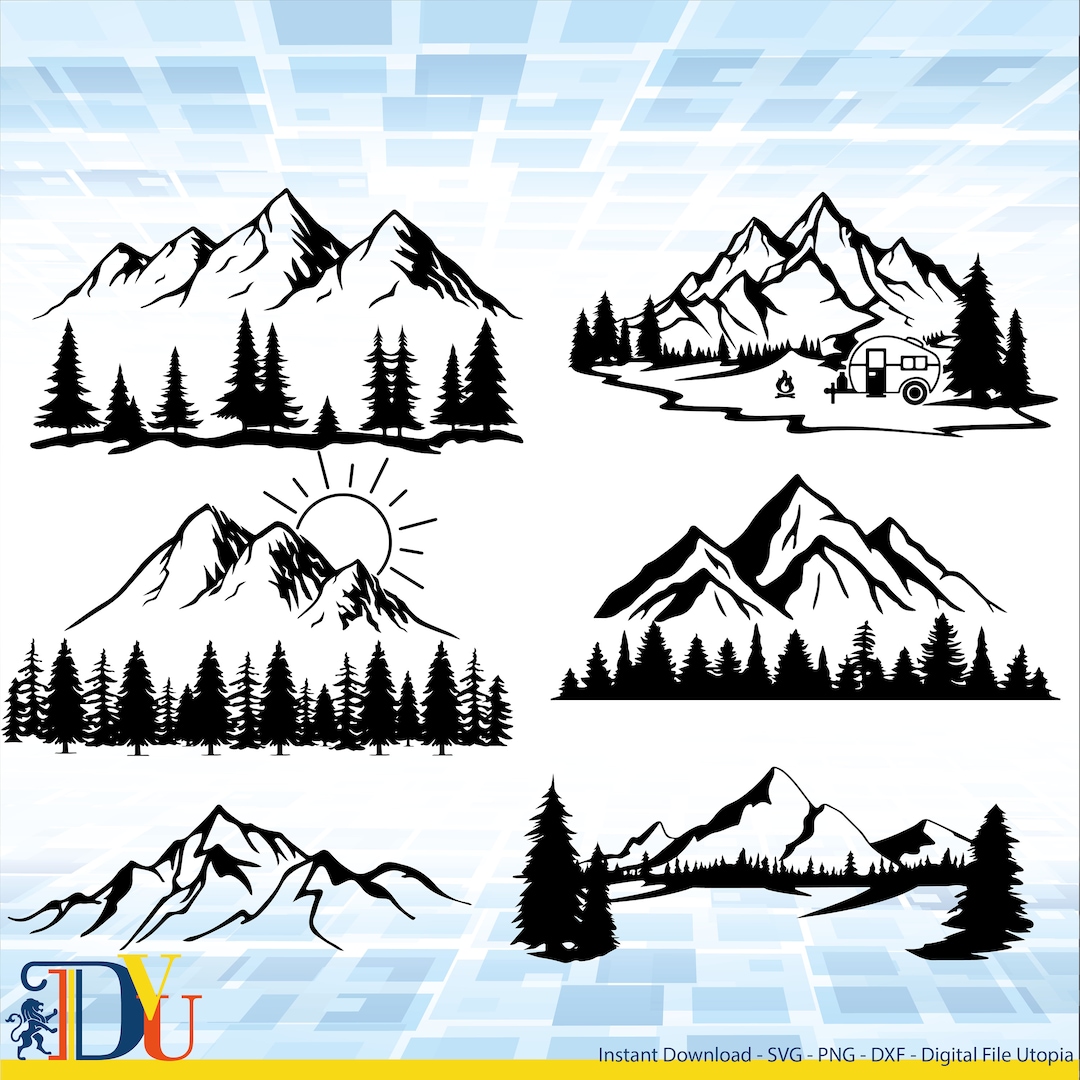 Mountains Svg, Png, Eps| Trees Svg| Forest Svg Cricut| Mountain Svg ...