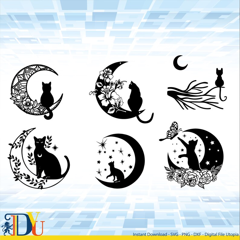 Cat and Moon SVG, Gothic SVG, Halloween SVG, Black Cat, Boho Svg ...