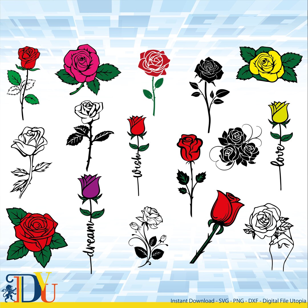 Rose SVG Bundle, Rose SVG, Flower Svg, Monogram Svg, Half Rose Svg, Cut ...