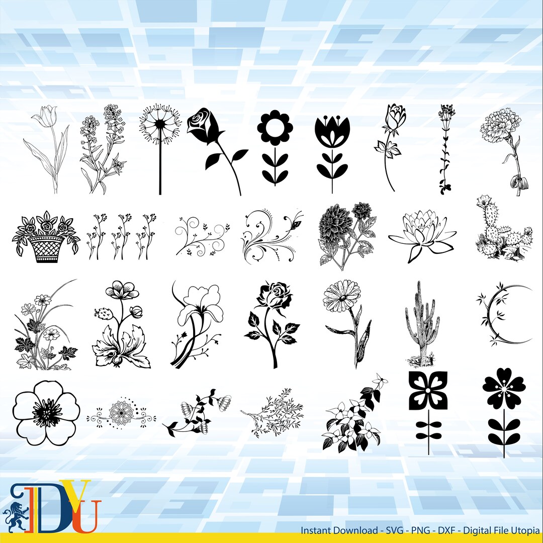 Flower SVG Bundle, Flowers SVG, Bunch of Flower, Monogram Svg, Daisy ...