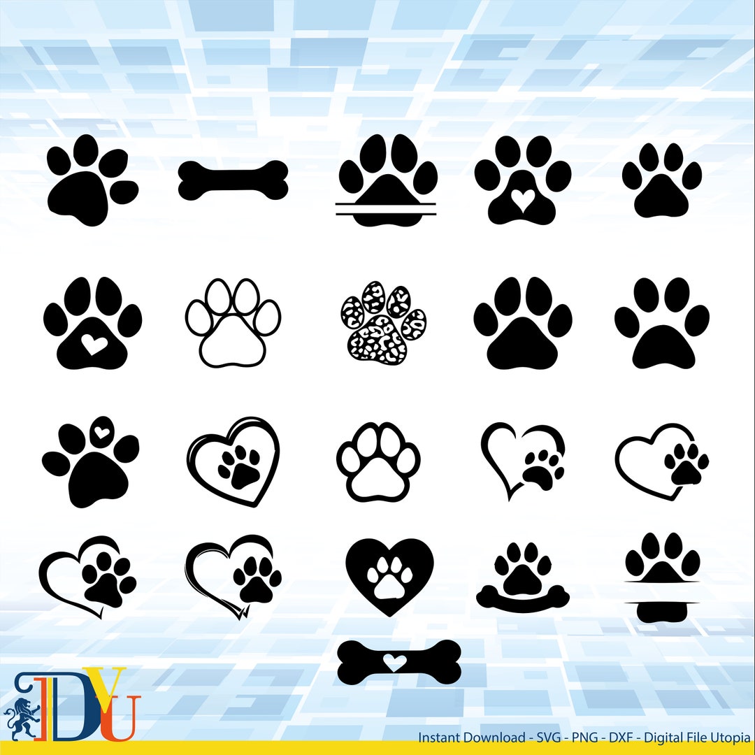 Paw Footprint Svg Bundle, Dogs' Paw, Heart Paw Sahpe, Bone for Dog, Dog ...