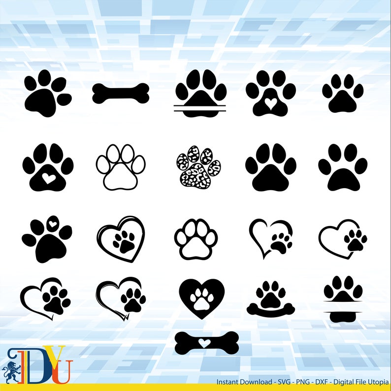 Paw Footprint Svg Bundle Dogs' Paw Heart Paw Sahpe Bone - Etsy
