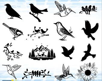 Birds Svg Birds on Branches Svg Bird Silhouette Birds and Branch Flock ...