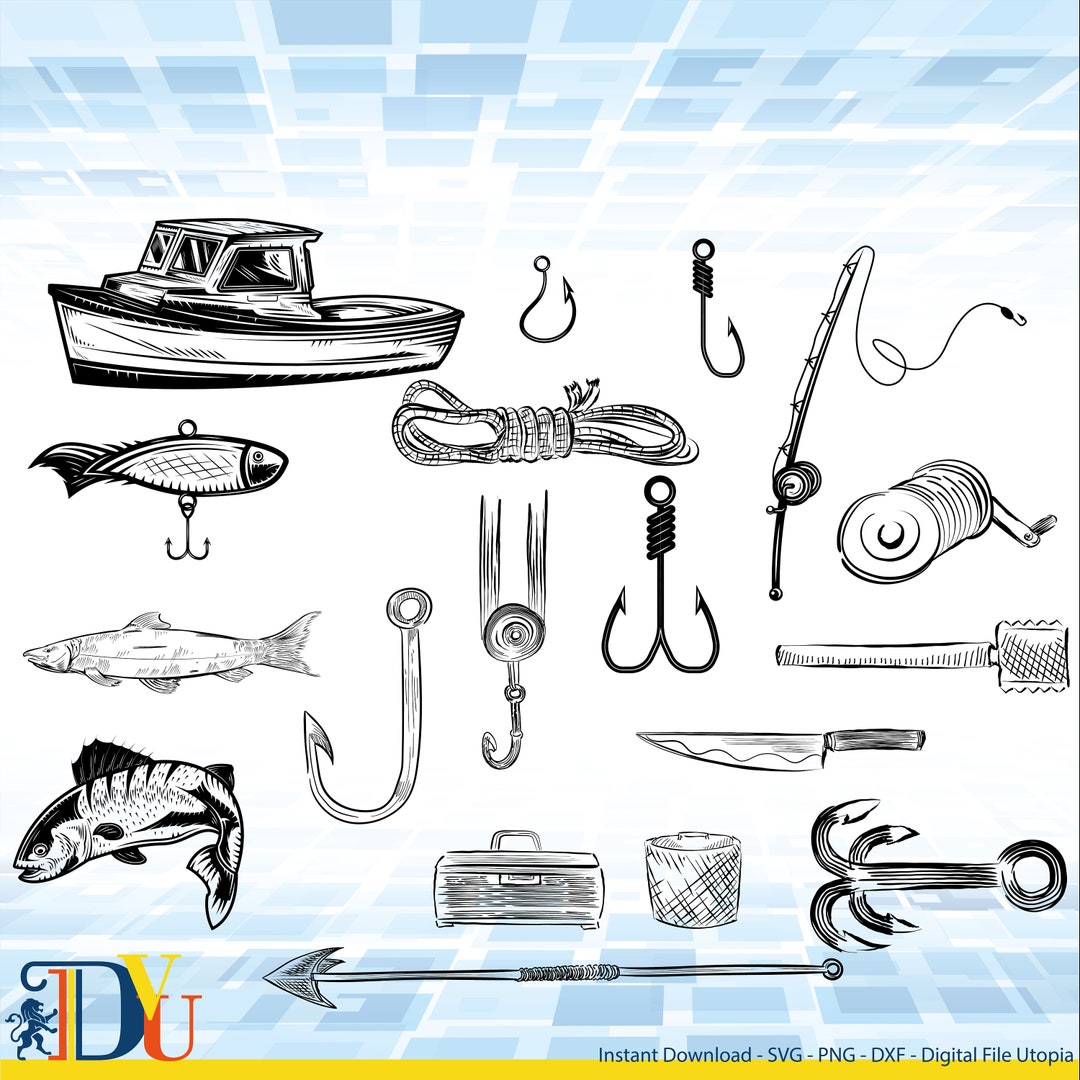 Fishing Equipment Svg Bundle,fishing Pole Svg,fishing Rods Svg,bass ...