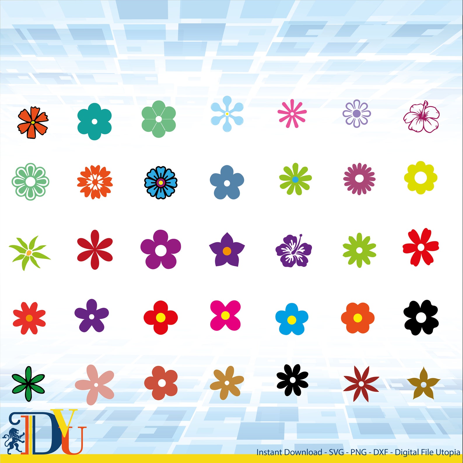 Cute Flower Svg Bundle, Gardening Flower Icon Svg, Flat Flowers Clipart ...