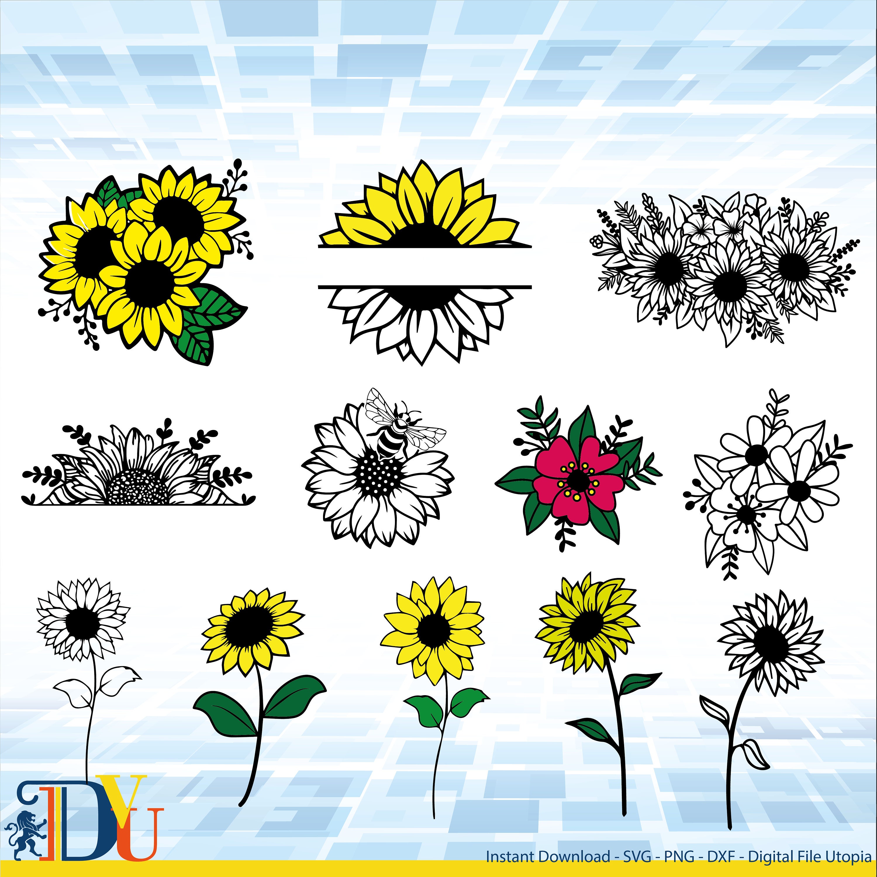 Sunflower SVG Bundle Sunflower SVG Flower Svg Monogram Svg - Etsy