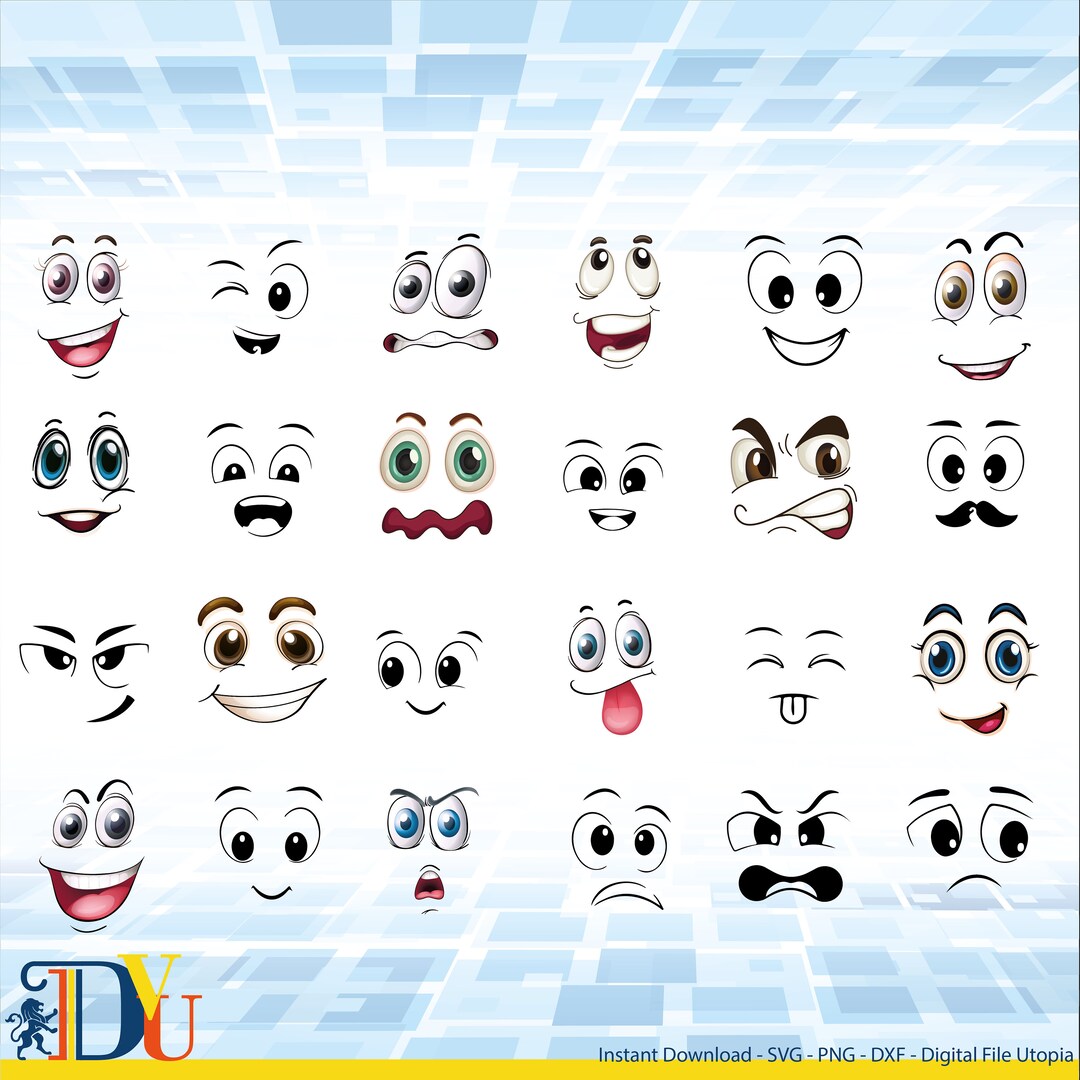 Faces Gestures Mimic SVG PNG Clipart Bundle Cricut Silhouette Cutting ...