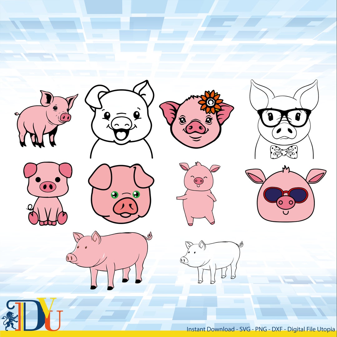 Pig SVG Bundle, Pig SVG, Pig Head Svg, Pig Face Svg, Pig Clipart, Pig ...