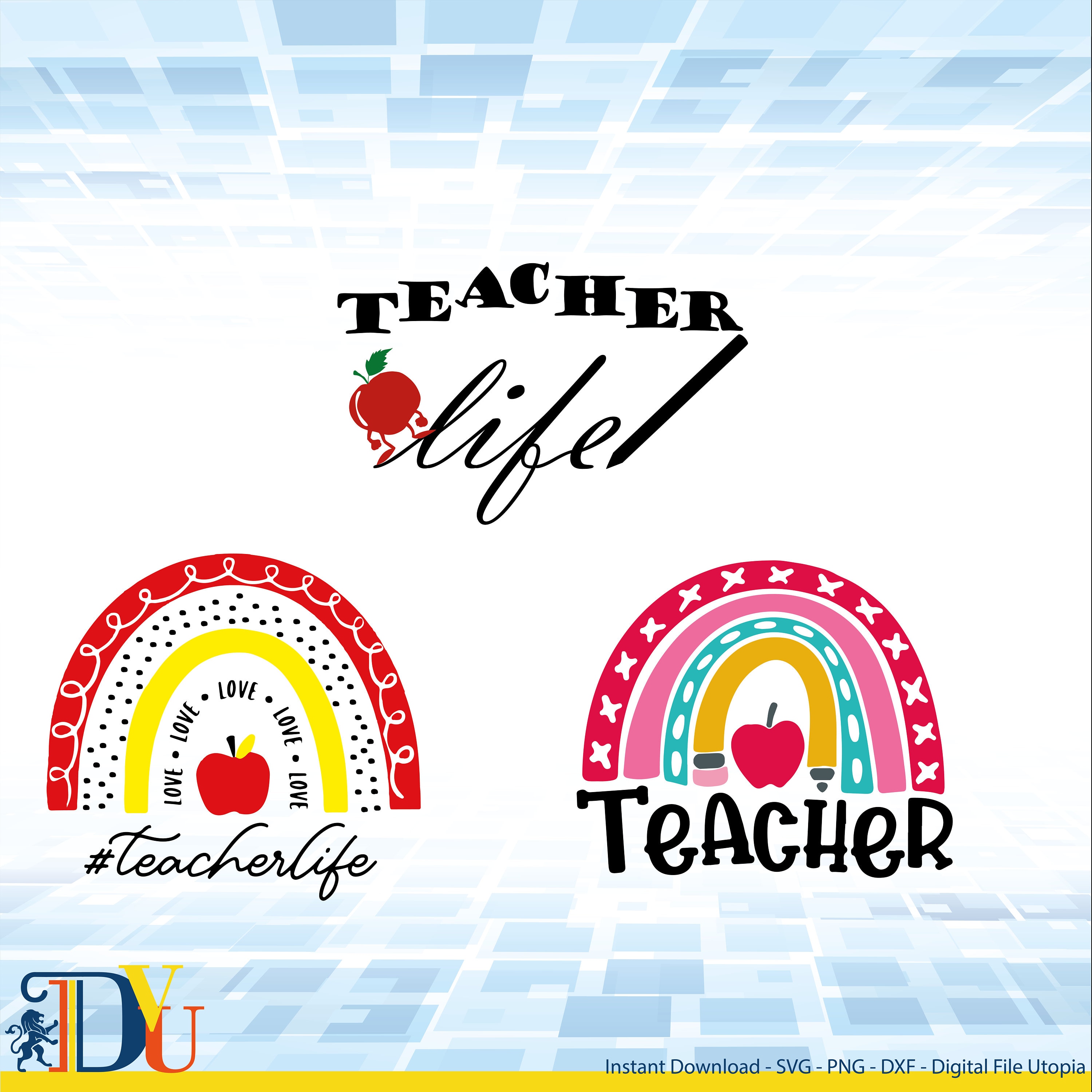 Teachers Life Svg Bundle, Teacher Rainbow, Teacher's Day, Teacher Love ...