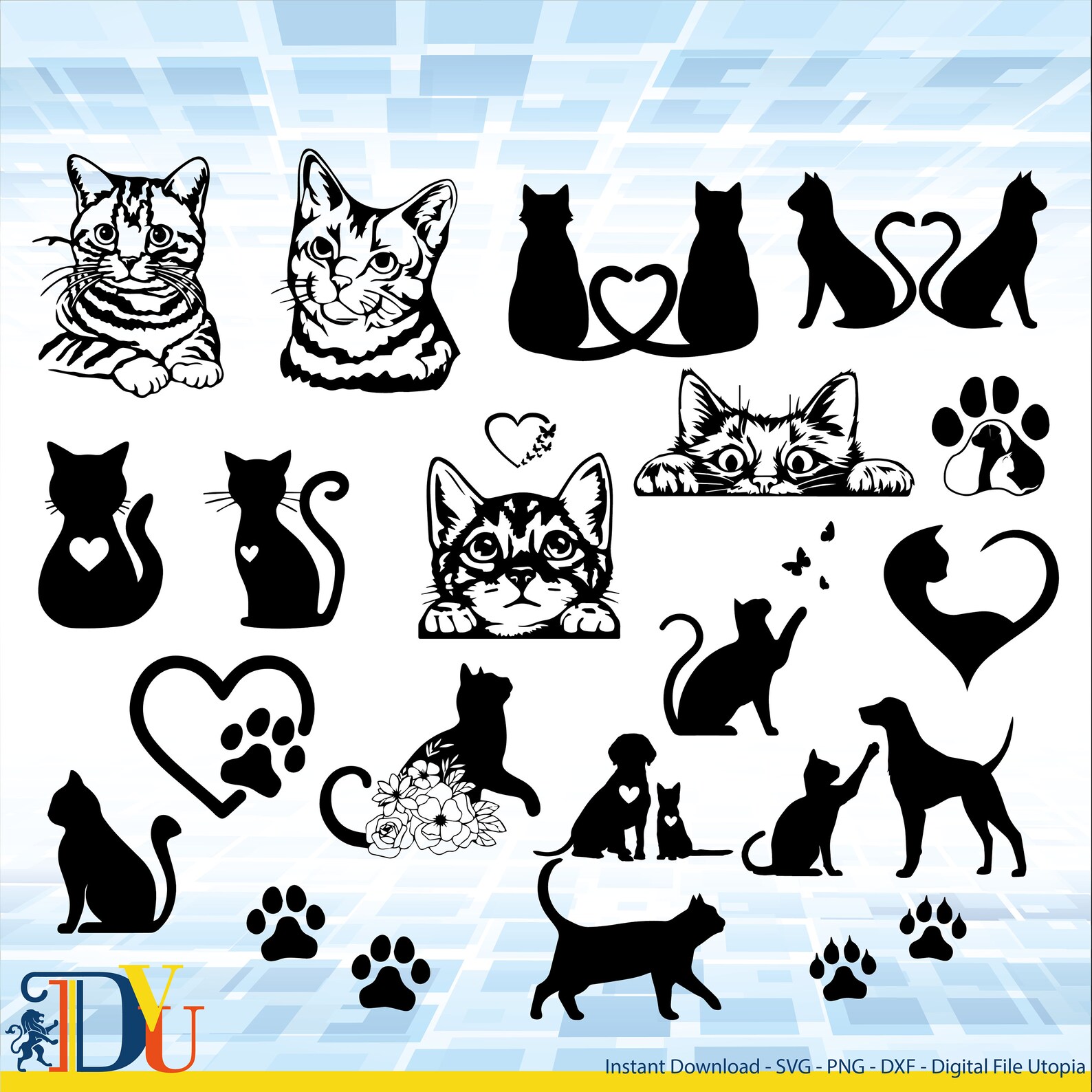 Cat Silhouette Cat SVG Cat Head SVG Cat Face SVG Cat Cut Files Cat ...