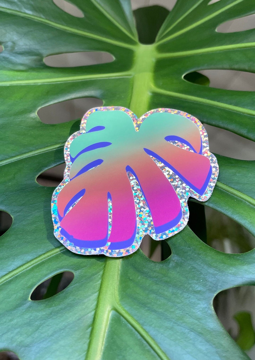 Monstera Glitter Sticker | Rainbow Monstera | Fun Monstera | Colorful ...