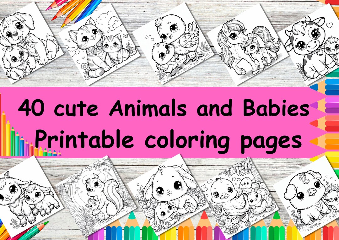 40 Animals and Babies Coloring Pages, Nursery Activities,cute Coloring ...