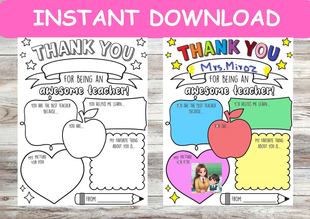 Teacher Appreciation Printable Teacher Appreciation Week Gift Thank You ...