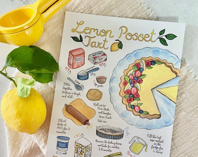 Lemon Posset Tart Recipe Illustration, Art Print, A5, A4, A3 - Etsy UK