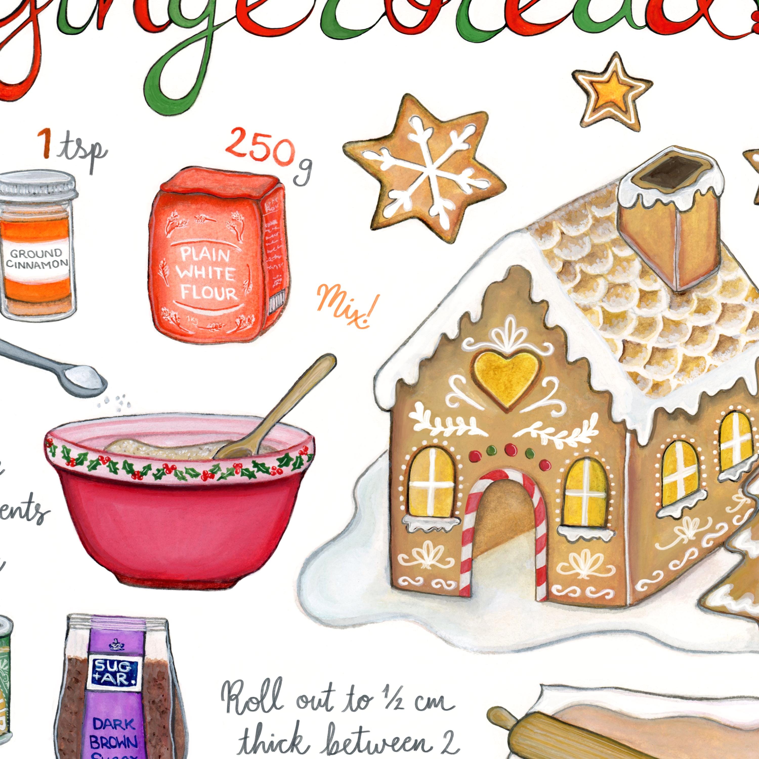 Gingerbread Recipe Illustration, Art Print, A5, A4, A3 - Etsy