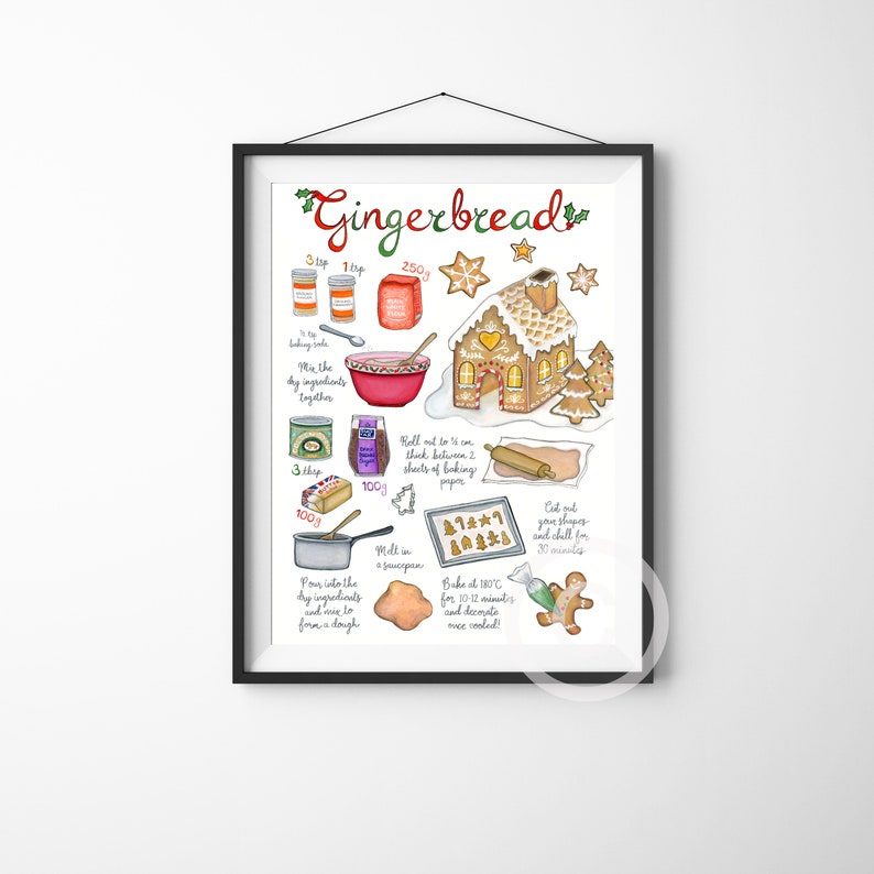 Gingerbread Recipe Illustration A4 - Etsy
