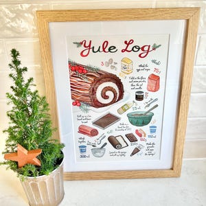 Yule Log Recipe Illustration, Art Print, A4, - Etsy