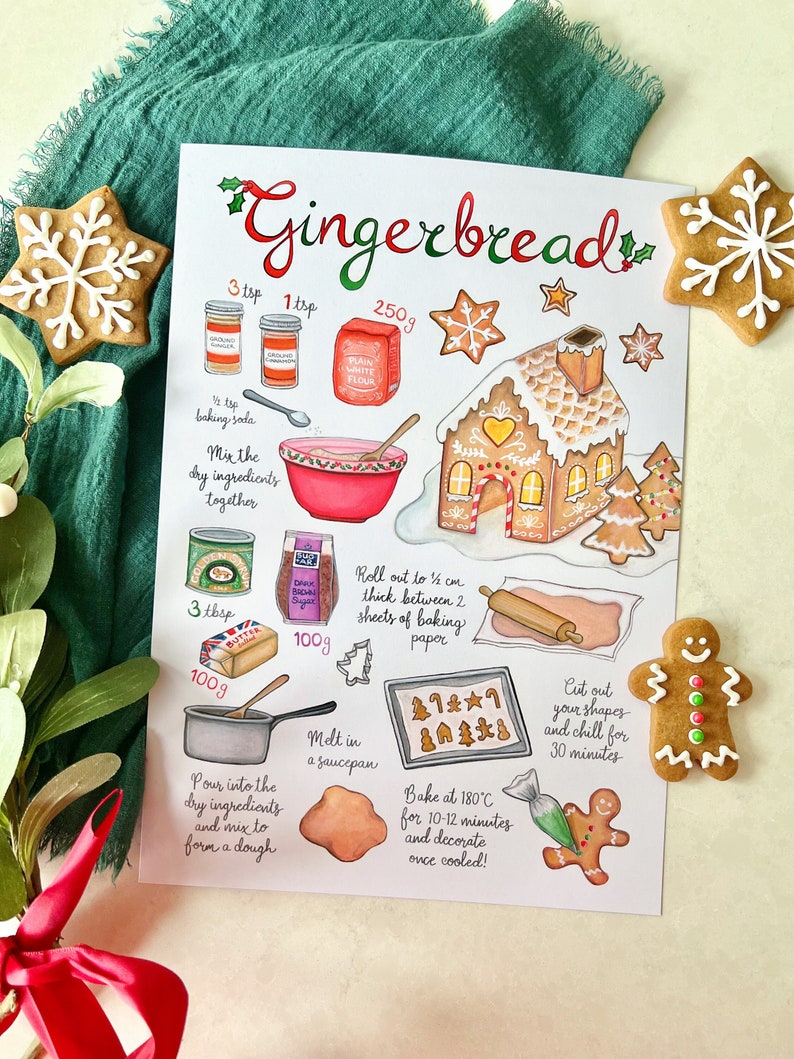 Gingerbread Recipe Illustration A4 - Etsy