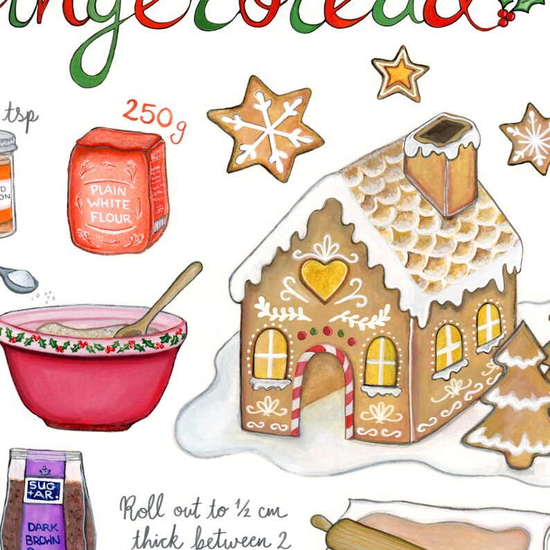 Gingerbread Recipe Illustration A4 - Etsy