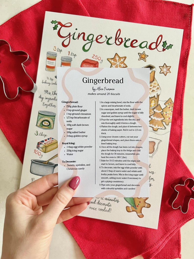 Gingerbread Recipe Illustration, Art Print, A5, A4, A3 - Etsy